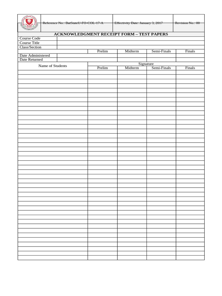 TEST PAPER Acknowledgment Receipt Form | PDF