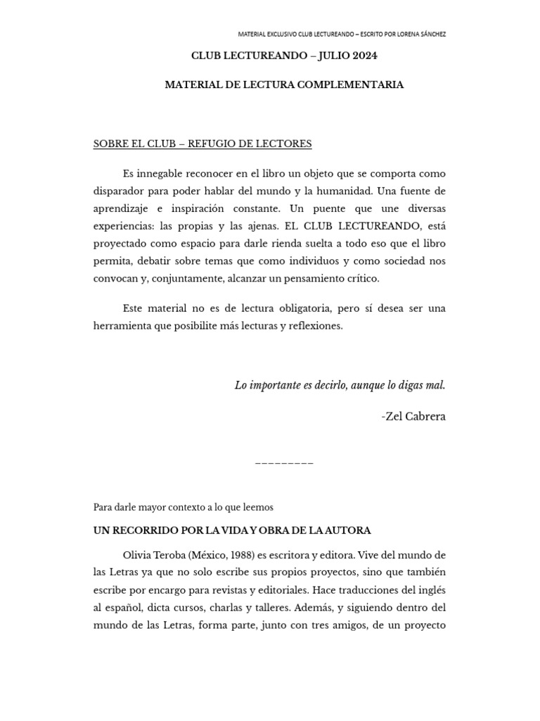 Material Lect. Complementaria Club Julio 2024 | PDF | Ensayos | Escritores