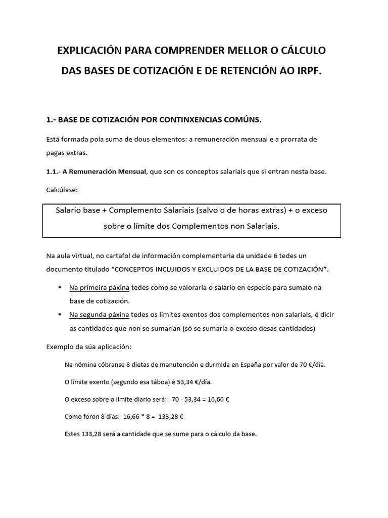 Explicación Para Comprender Mellor o Cálculo Das Bases de Cotización e de Retención Ao Irpf | PDF