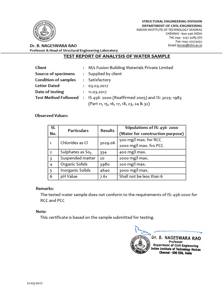 Water Sample Test Report | PDF
