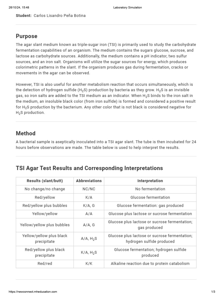 Triple Sugar Iron Agar Test | PDF | Chemistry