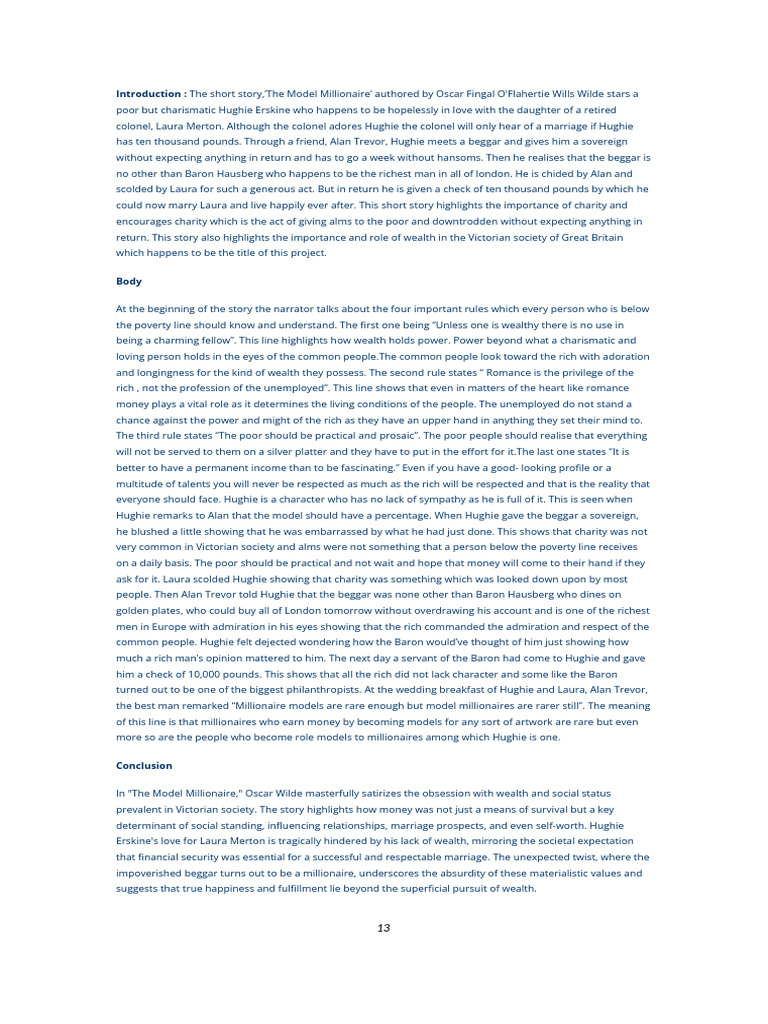 The Model Millionaire - The Role of Wealth in The Victorian Society | PDF