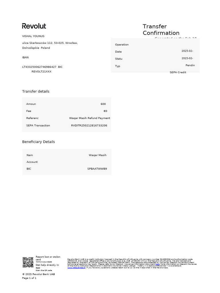Revolut Transfer Confirmation | PDF | Money | Financial Technology