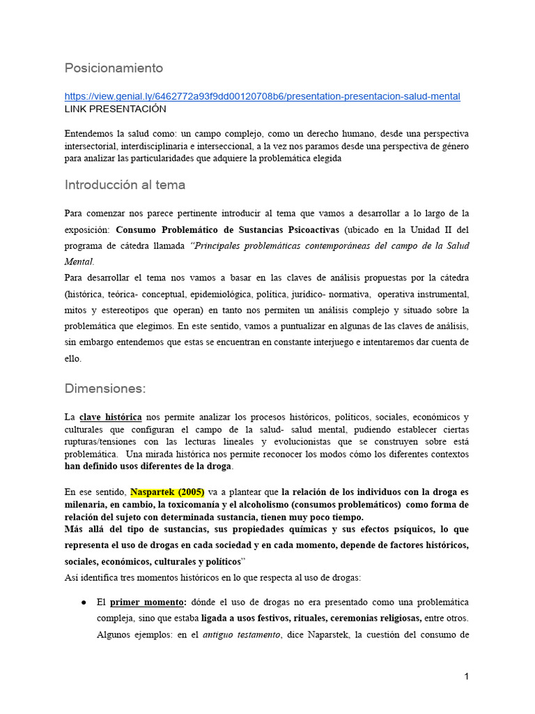 Tema Consumo Problematico | PDF | La dependencia de sustancias | Drogas