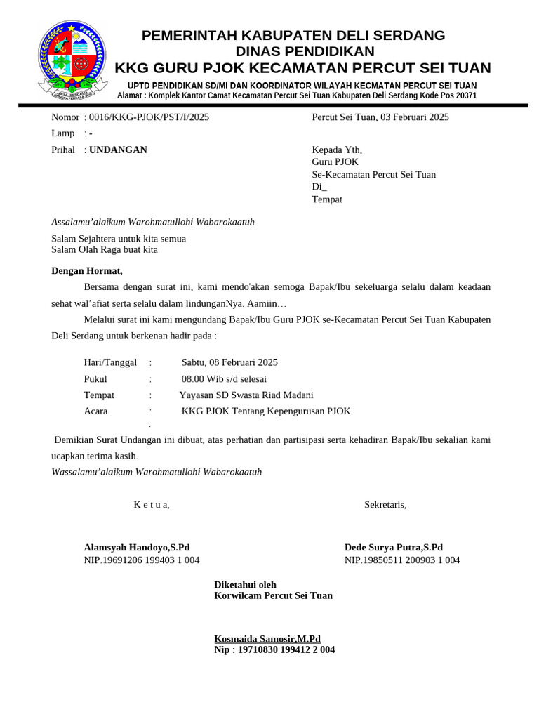 Undangan KKG Pjok | PDF