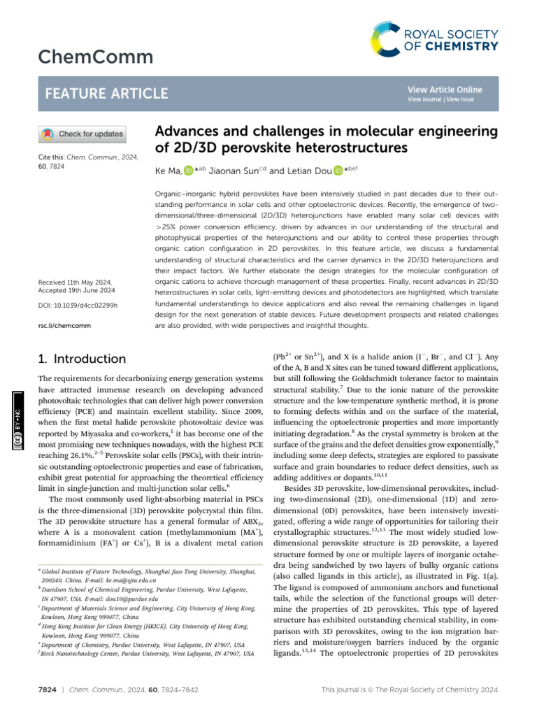 Advances and Challenges in Molecular Engineering of 2D - 3D Perovskite Heterostructures | PDF ...