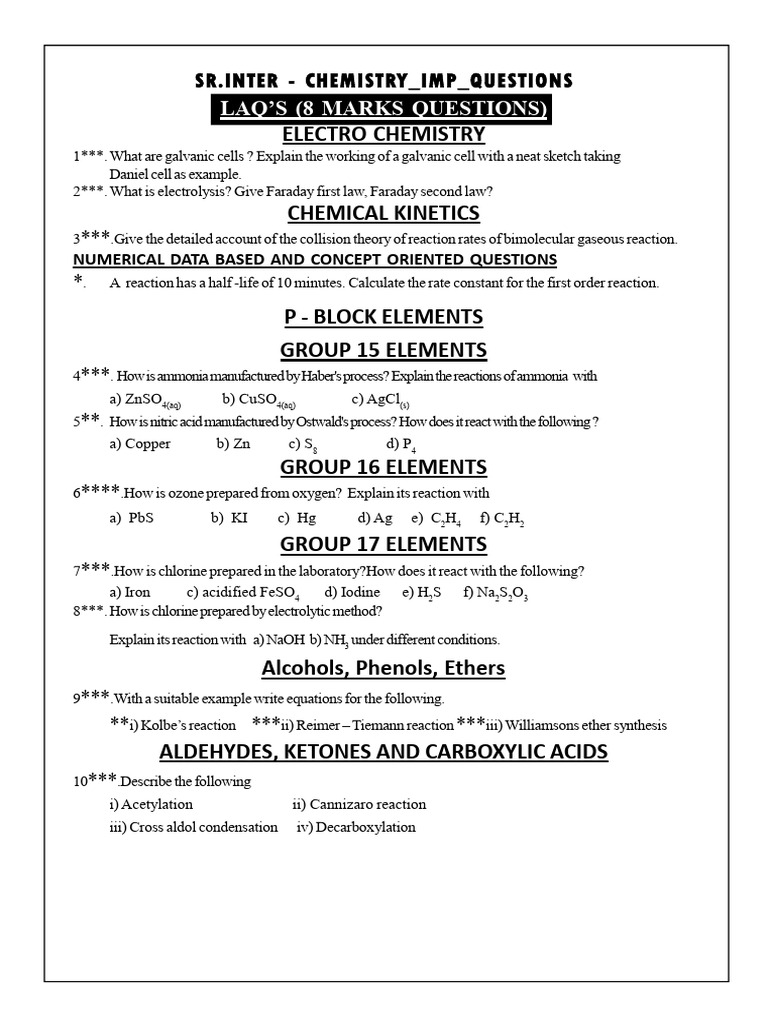 SR - Inter Chemistry Imp Questions | PDF | Polymers | Chemical Reactions