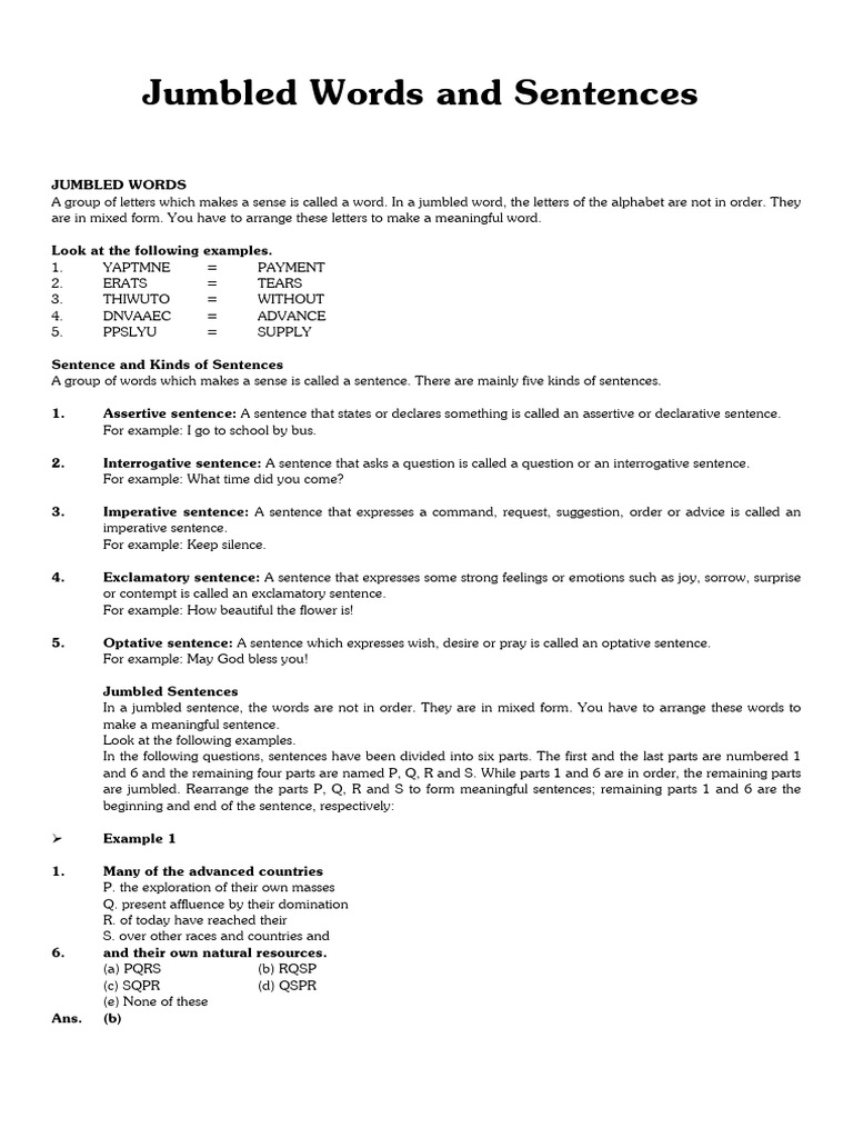 Jumbled Words and Sentences | PDF | Sentence (Linguistics) | Question