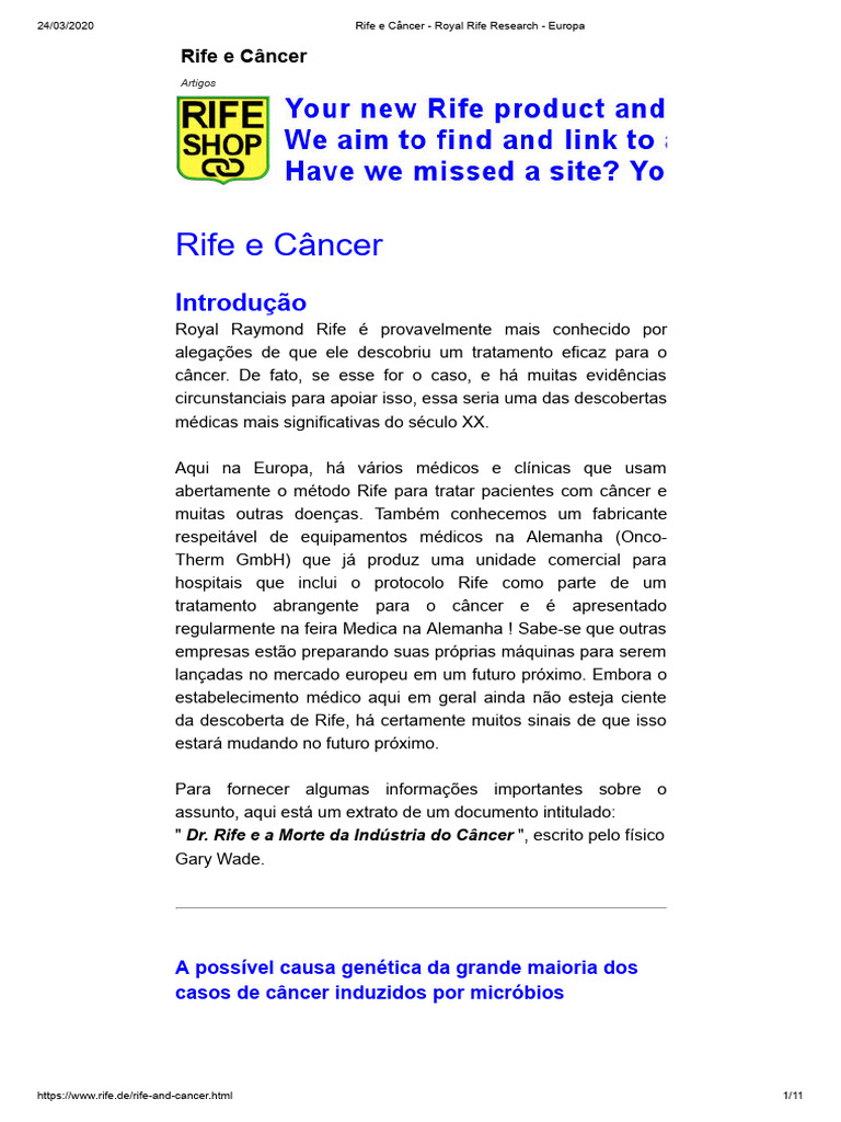 Rife e Câncer: Tratamentos e Descobertas | PDF | Gene | Câncer