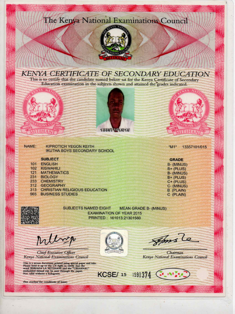 KCSE Certificate | PDF