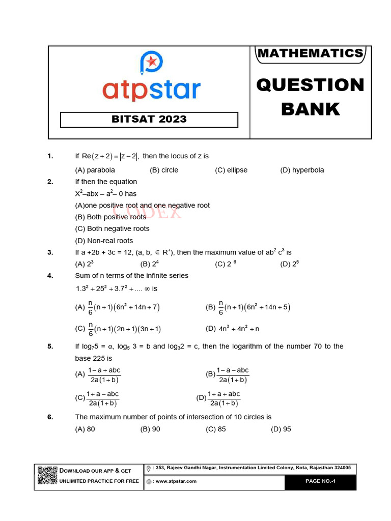 Maths BITSAT Question Bank | PDF | Differential Geometry | Geometric Shapes
