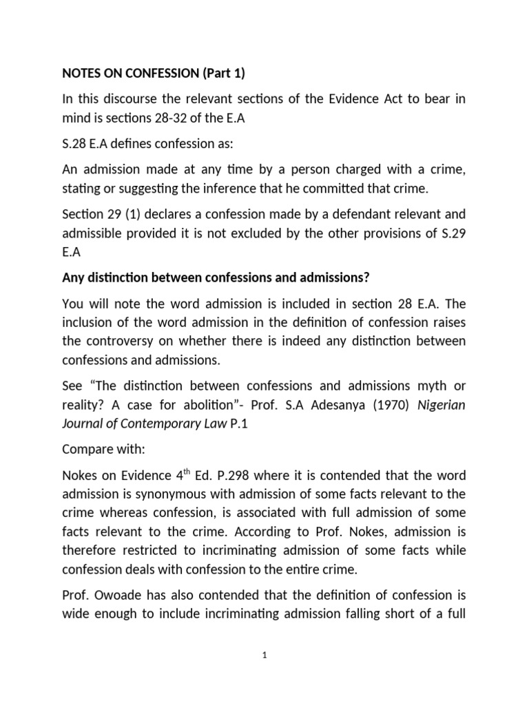 CONFESSION Notes On The Law of Evidence | PDF | Confession (Law ...