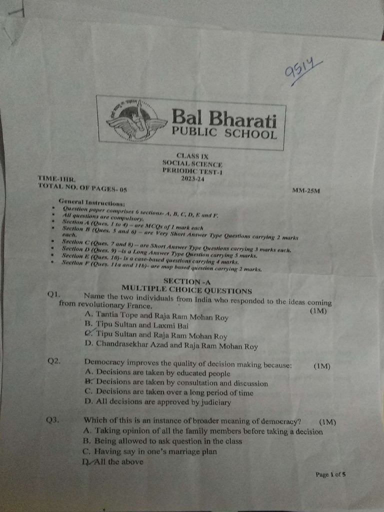 Class9th Question Paper (SST) | PDF