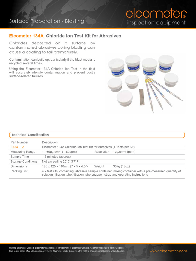 Elcometer 134A Chloride Test Kit Overview | PDF