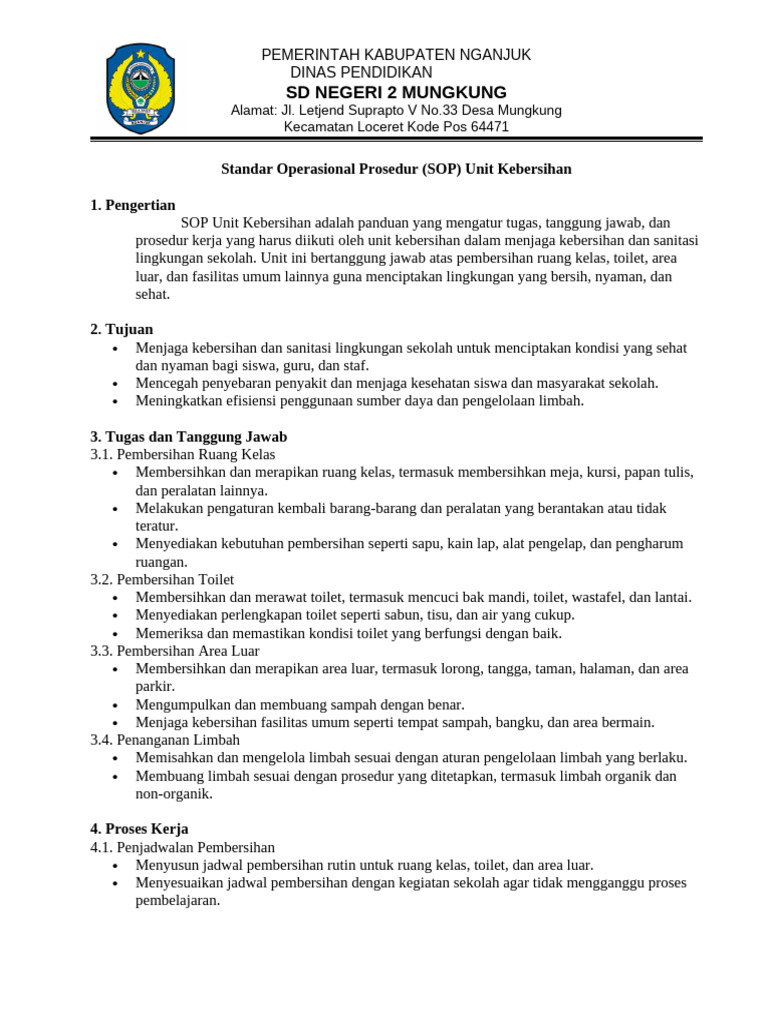 Sop Unit Kebersihan1 | PDF