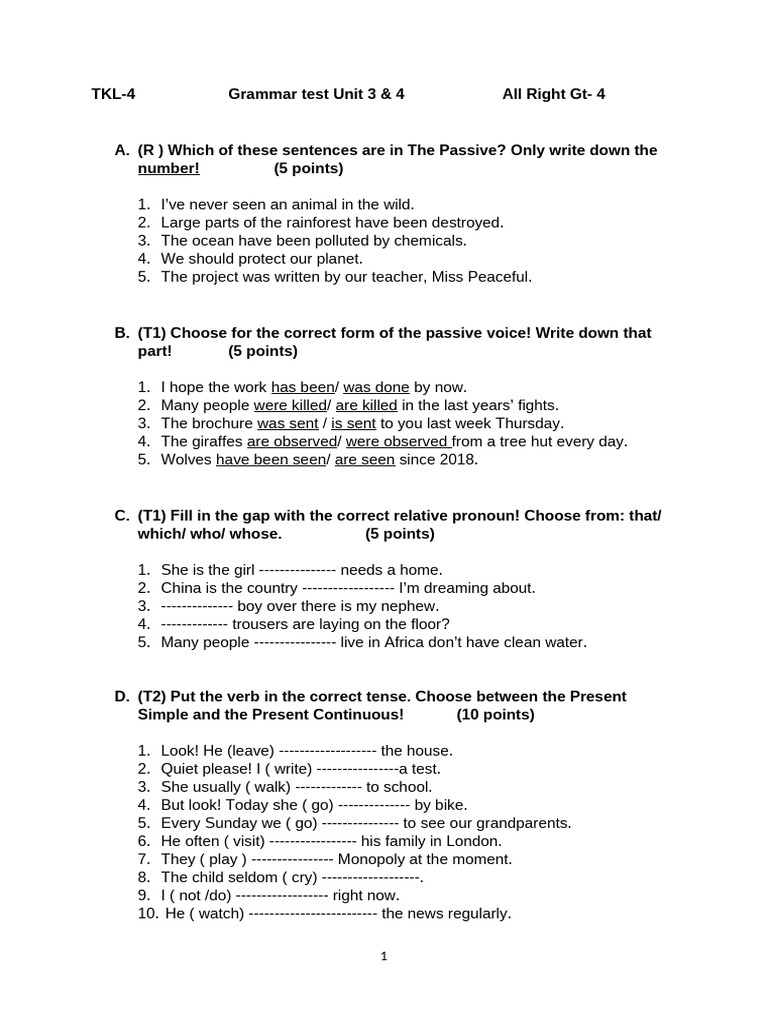 Passive Voice and Tenses Grammar Test | PDF | Verb | Syntax