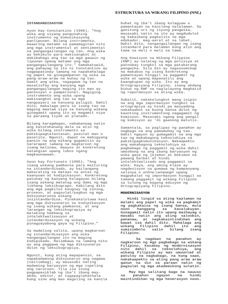 Estruktura Sa Wikang Filipino | PDF