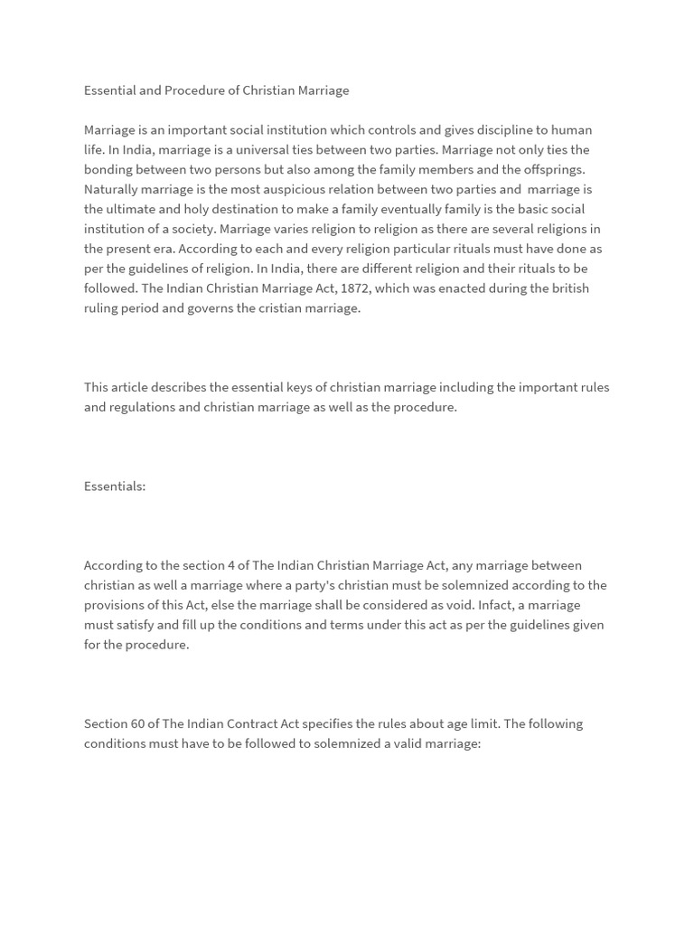 Christian Marriage Essentials and Procedure | PDF | Marriage | Minister ...