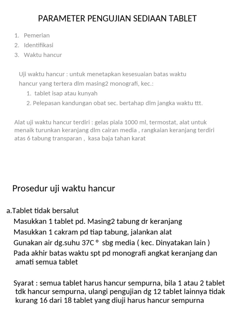 Parameter Pengujian Sediaan Tablet | PDF