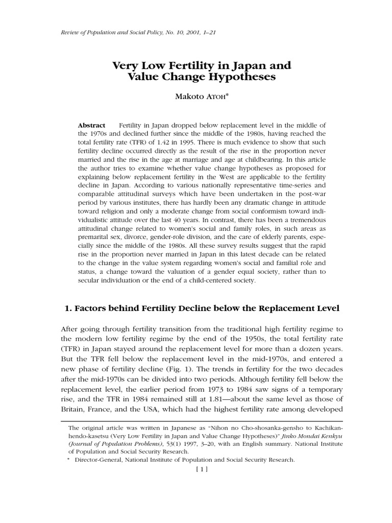 Very Low Fertility in Japan and Value Change Hypotheses | PDF | Total ...