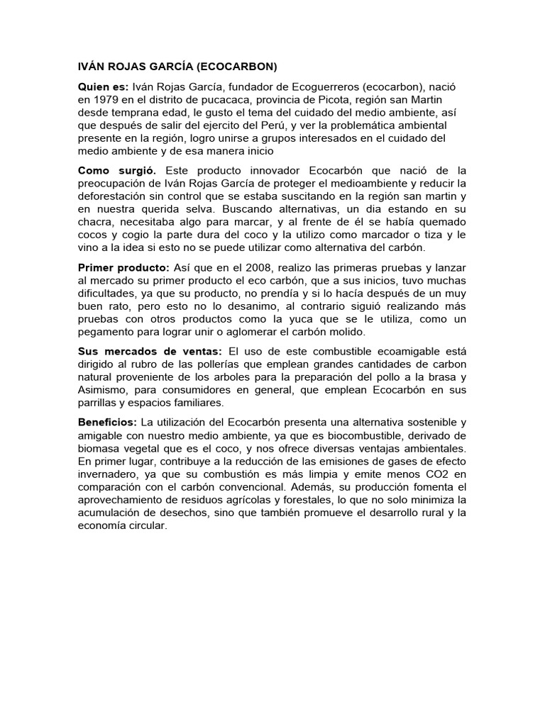 Ecocarbón: Innovación Sostenible de Iván Rojas | PDF