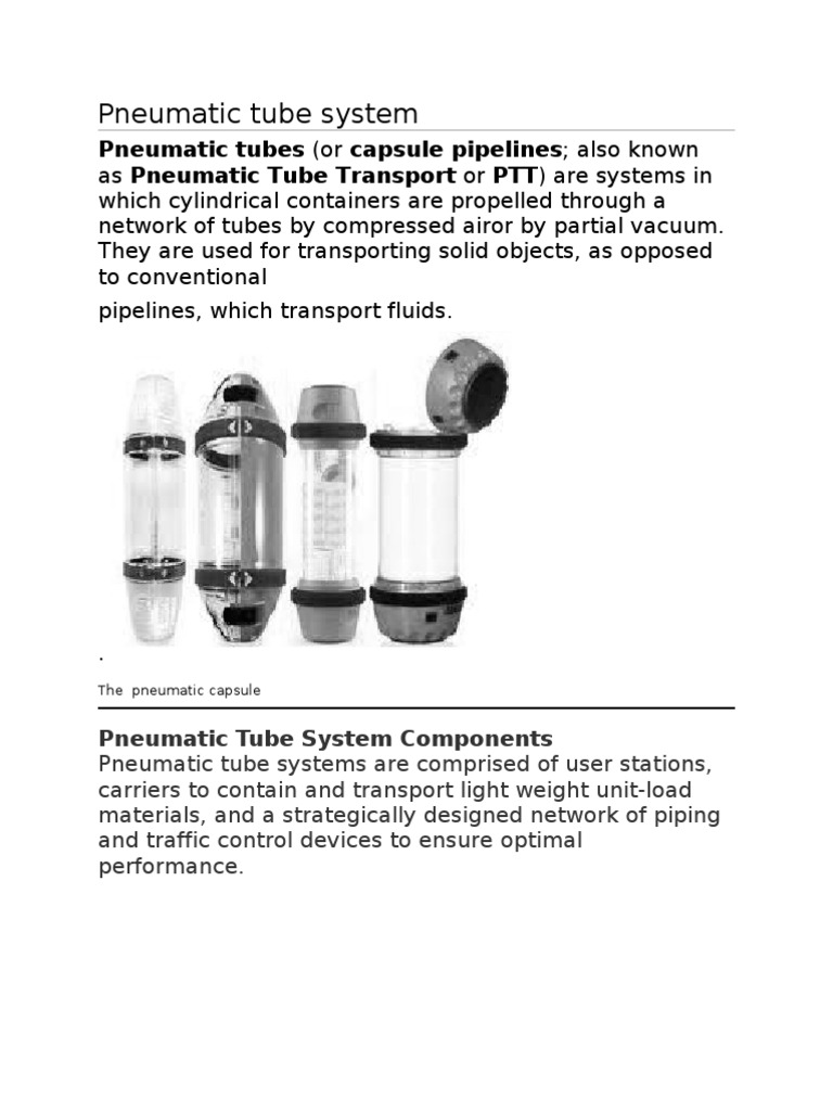 Pneumatic Tube Transport Systems Overview | PDF | Industries | Transport