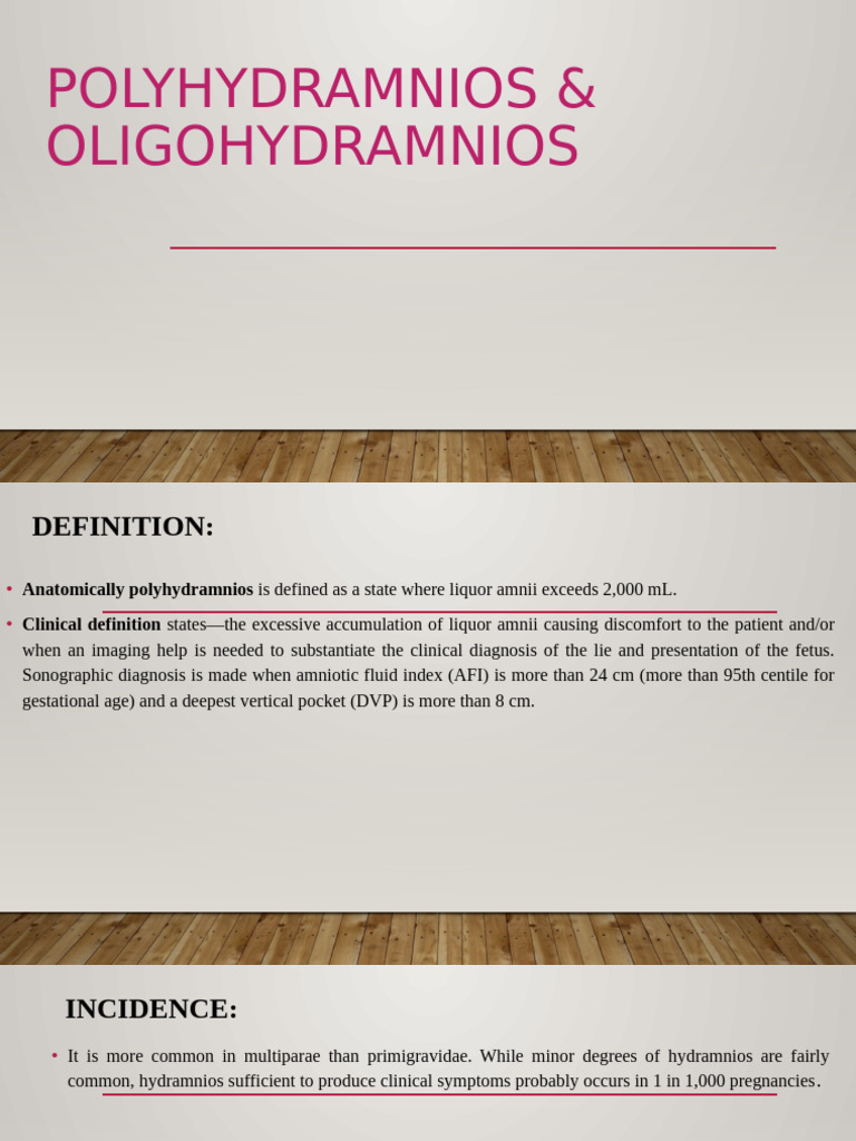 Polyhydramnios &oligohydramnios | PDF | Childbirth | Pregnancy