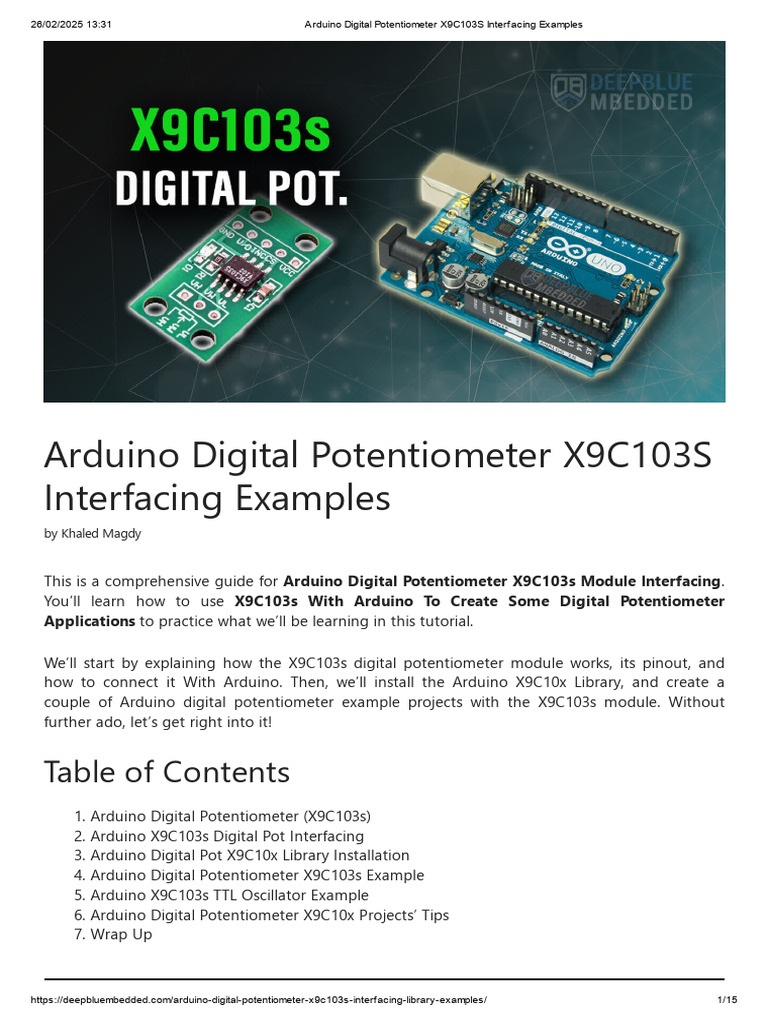 Arduino Digital Potentiometer X9C103S Interfacing Examples | PDF ...