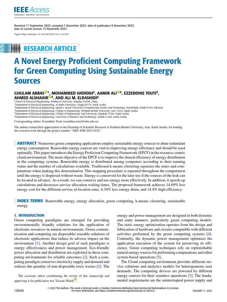 A Novel Energy Proficient Computing Framework for Green Computing Using Sustainable Energy ...
