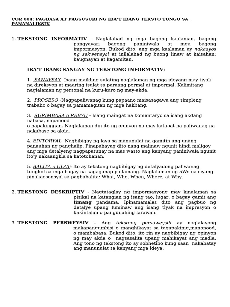 Nakaayos NG Sekwensyal: Tekstong Informativ | PDF