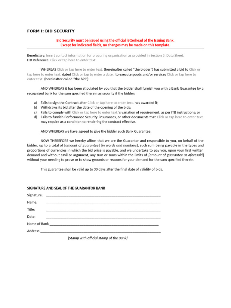 Bid Security Bank Guarantee Form | PDF