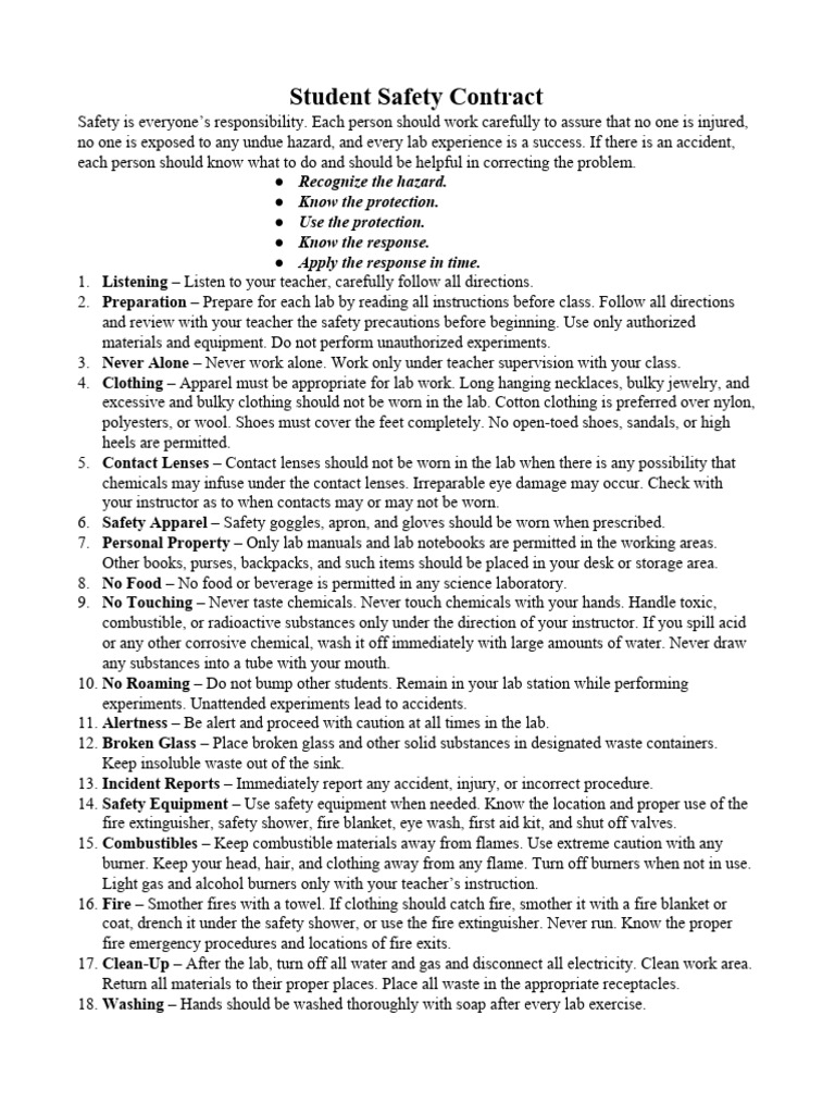 Student Lab Safety Contract Guidelines | PDF | Fires | Safety