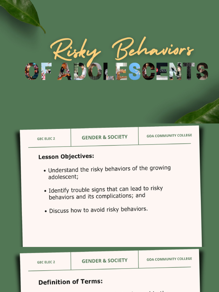 GE2 LESSON 4 Risky Behaviors of Adolescents | PDF