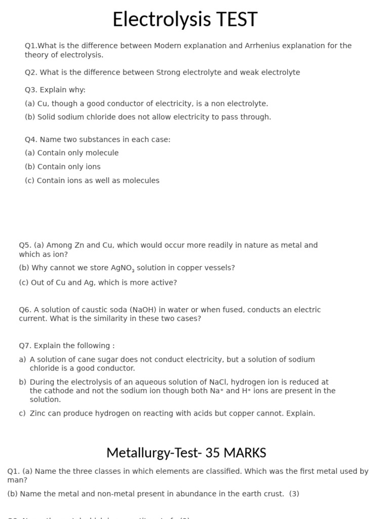 Electrolysis Test | PDF | Electrolyte | Sodium