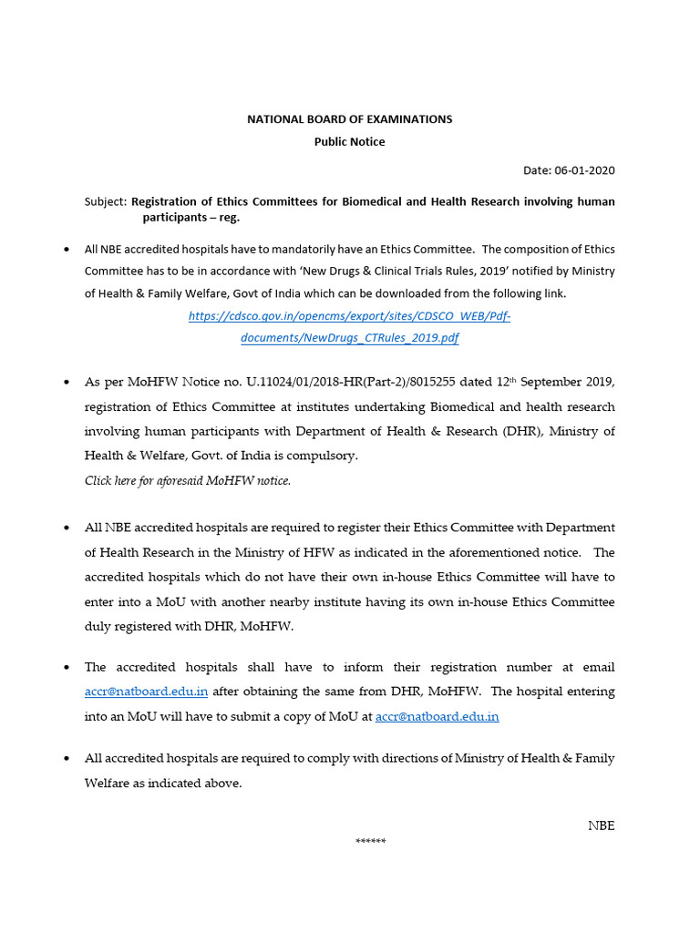 Registration of Ethics Committees For Biomedical and Health Research ...