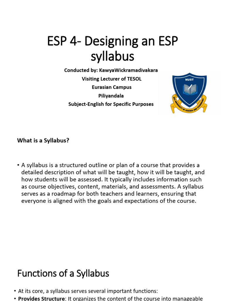 ESP 4 Syllabus Design (1) | PDF | Learning | Educational Assessment
