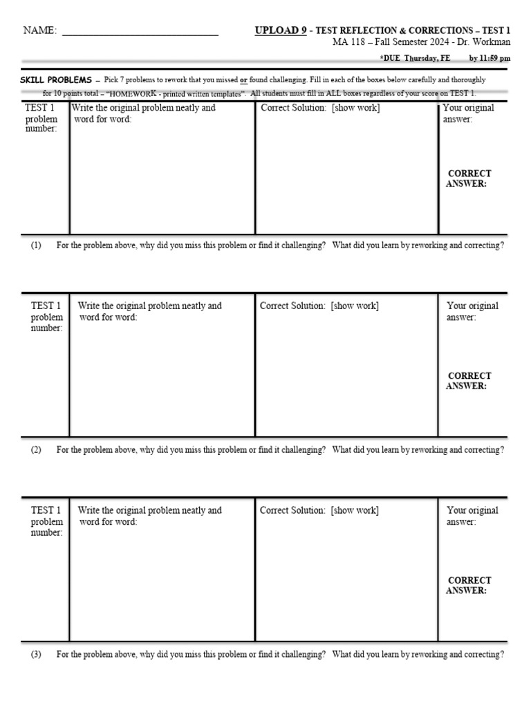Test Reflection and Corrections Guide | PDF