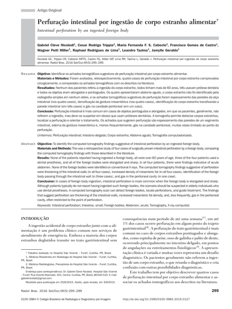 Perfuração Intestinal por Corpo Estranho | PDF | Dente humano | Trato ...