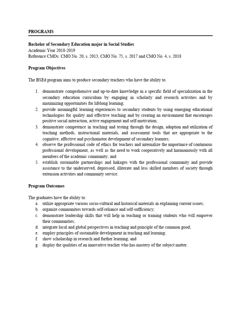 BSEd Social Studies Program Overview | PDF