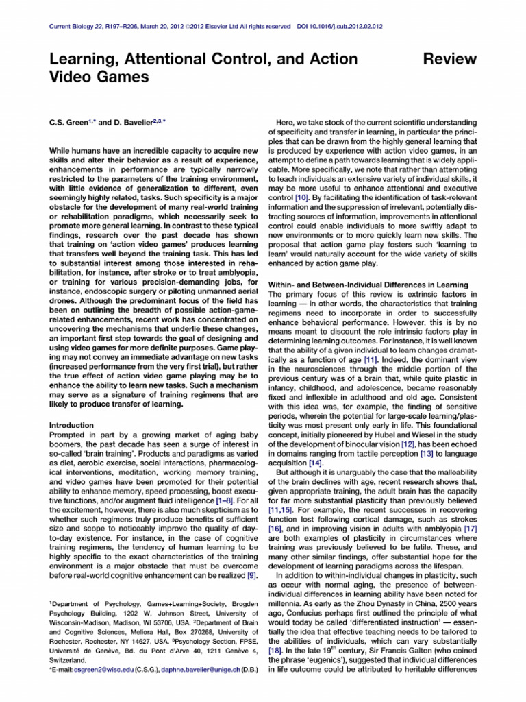 Learning Attentional Control And Action Video Games Pdf