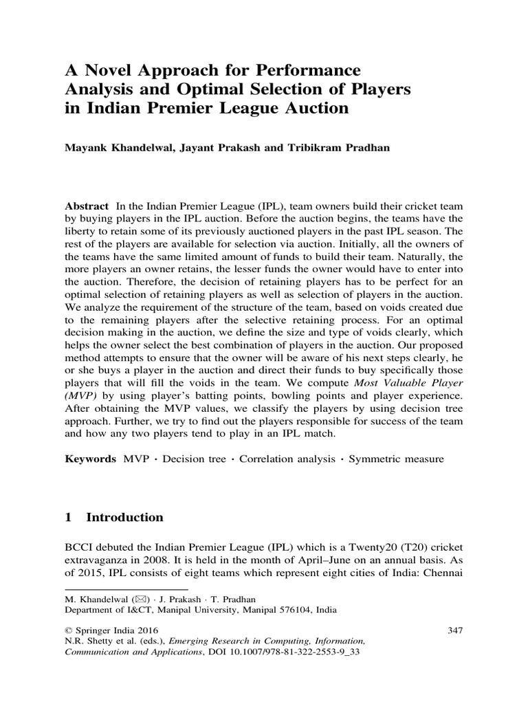 IPL Auction Player Selection Strategy | PDF | Statistical ...