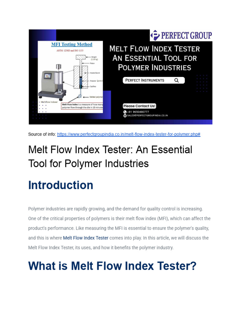 Melt Flow Index Tester for Polymers | PDF | Materials | Applied And ...