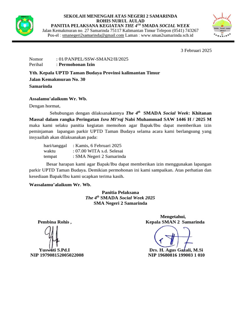 01. Surat Permohonan Izin Lapangan Parkir UPTD Taman Budaya | PDF