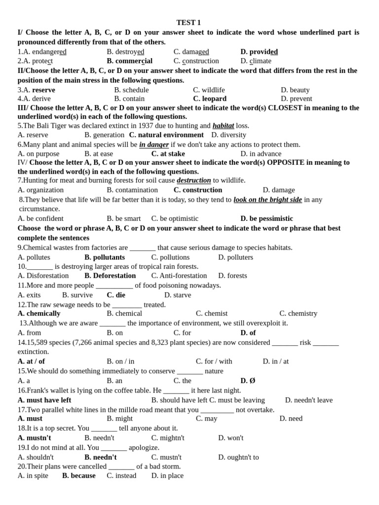 Test 1,2,3 Thi Giữa Kì 2 Lớp 12 | PDF