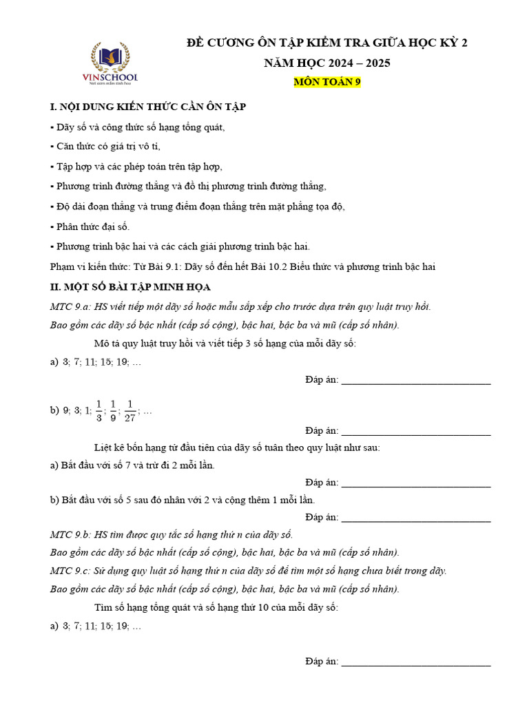 GK2_Đề cương_Toán 9 | PDF