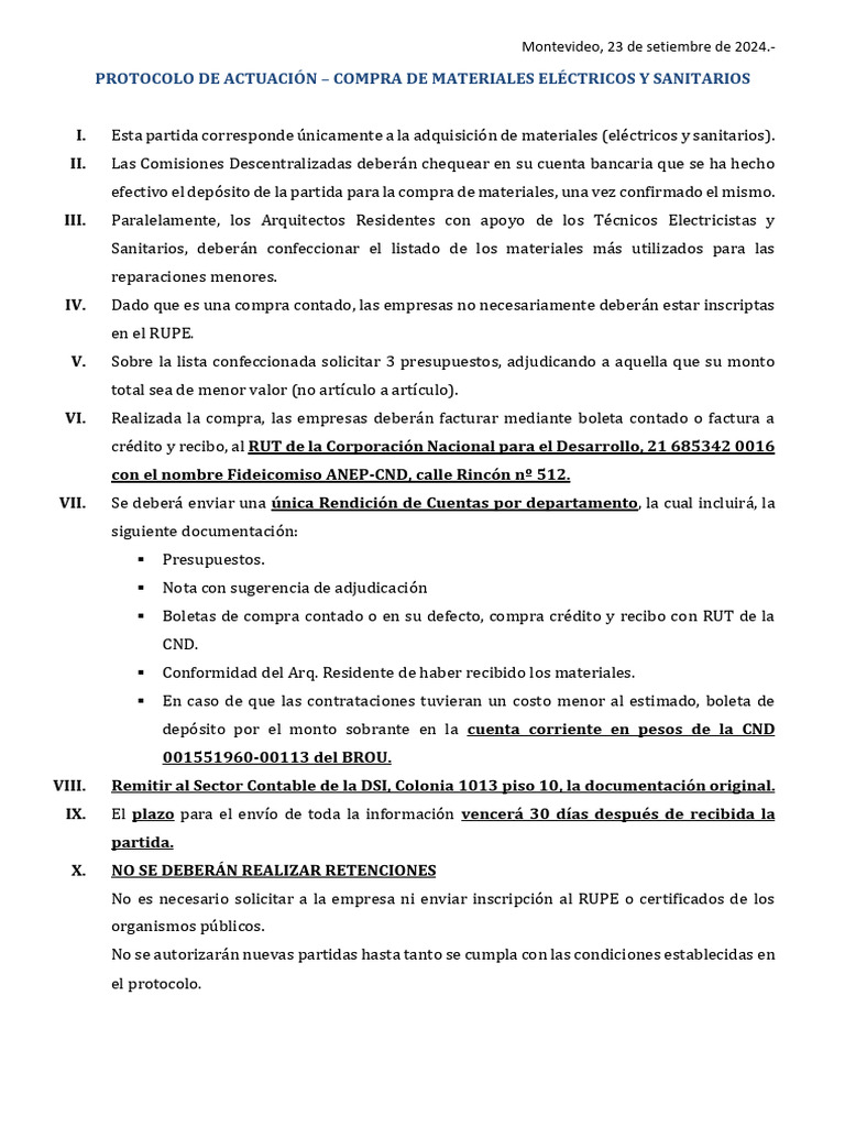 protocolo Compra de herramientas y materiales 2024 | PDF