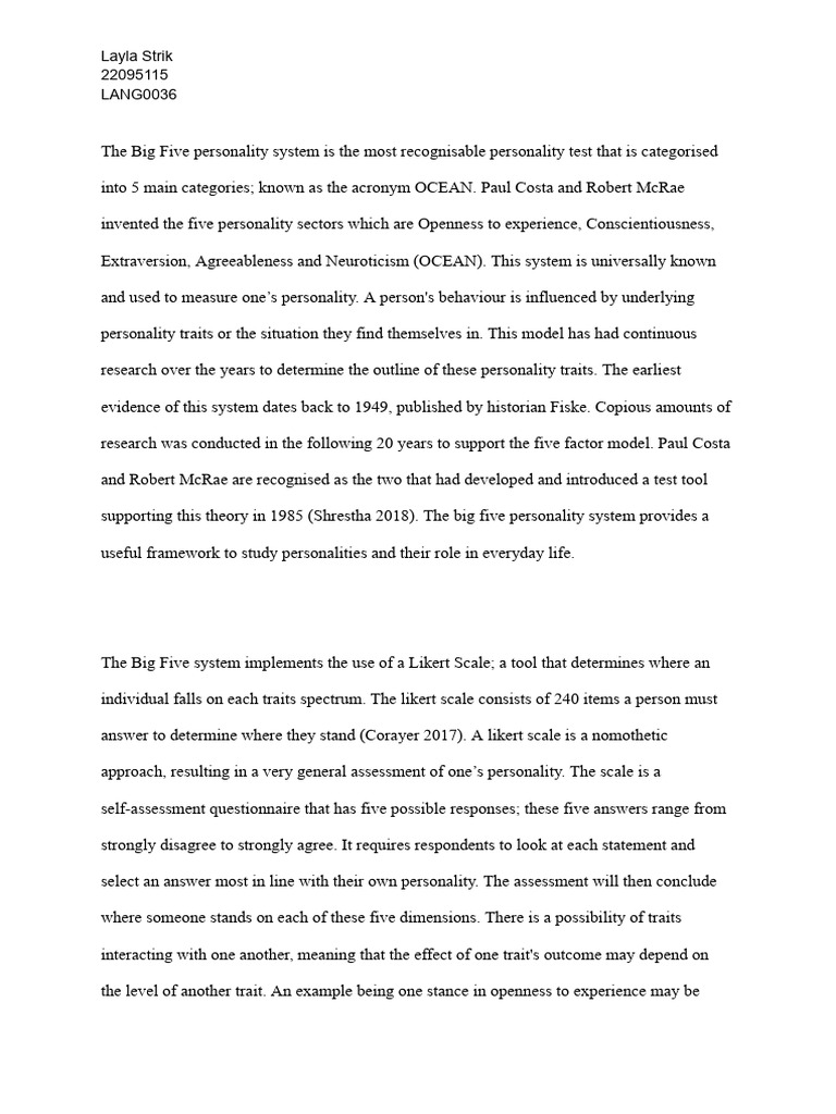 Essential Skills - Big Five Essay | PDF | Psychology | Social Psychology