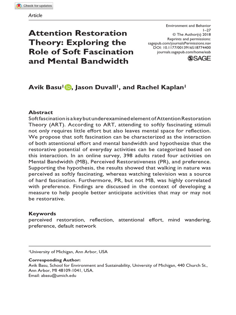Basu, Duvall, Kaplan (2018) Ttention Restoration Theory Exploring The ...