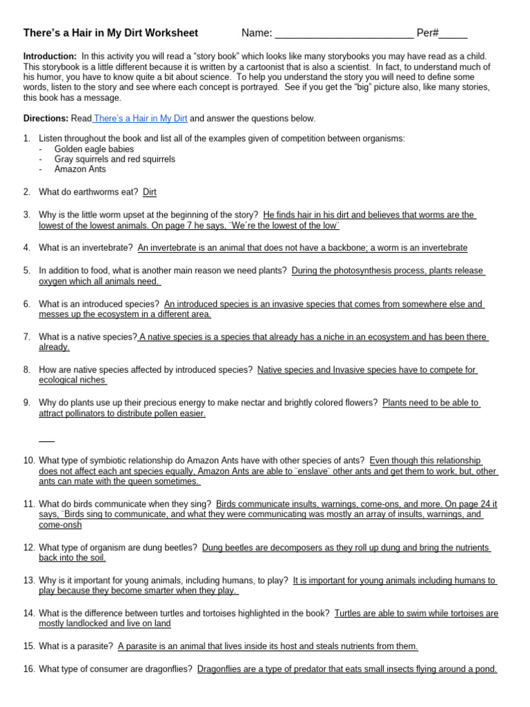 Hair in My Dirt Worksheet Answers | PDF | Mimicry | Ant