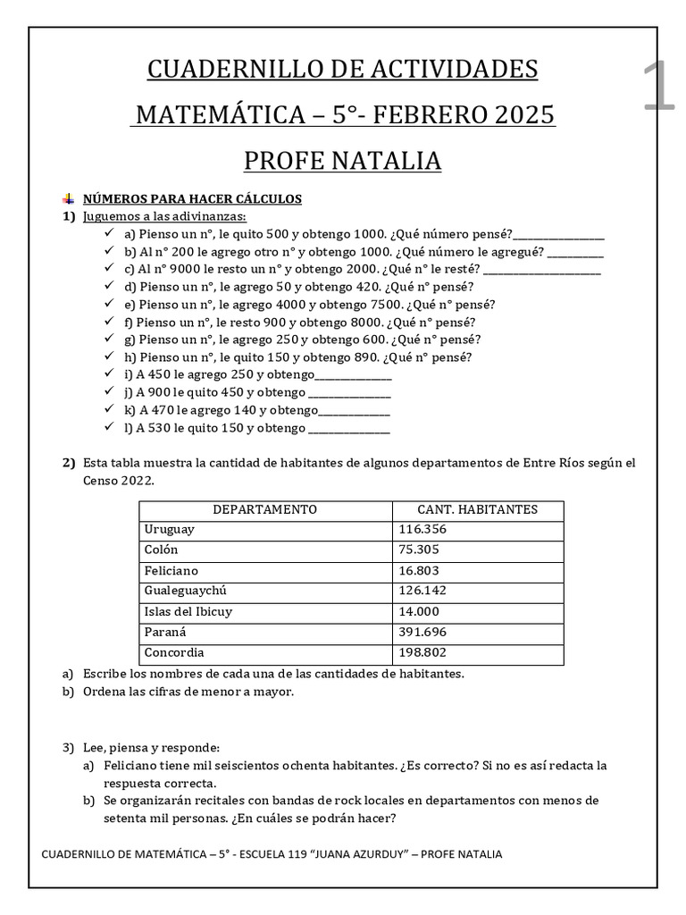 Cuadernillo de Actividades Matem 5to | PDF